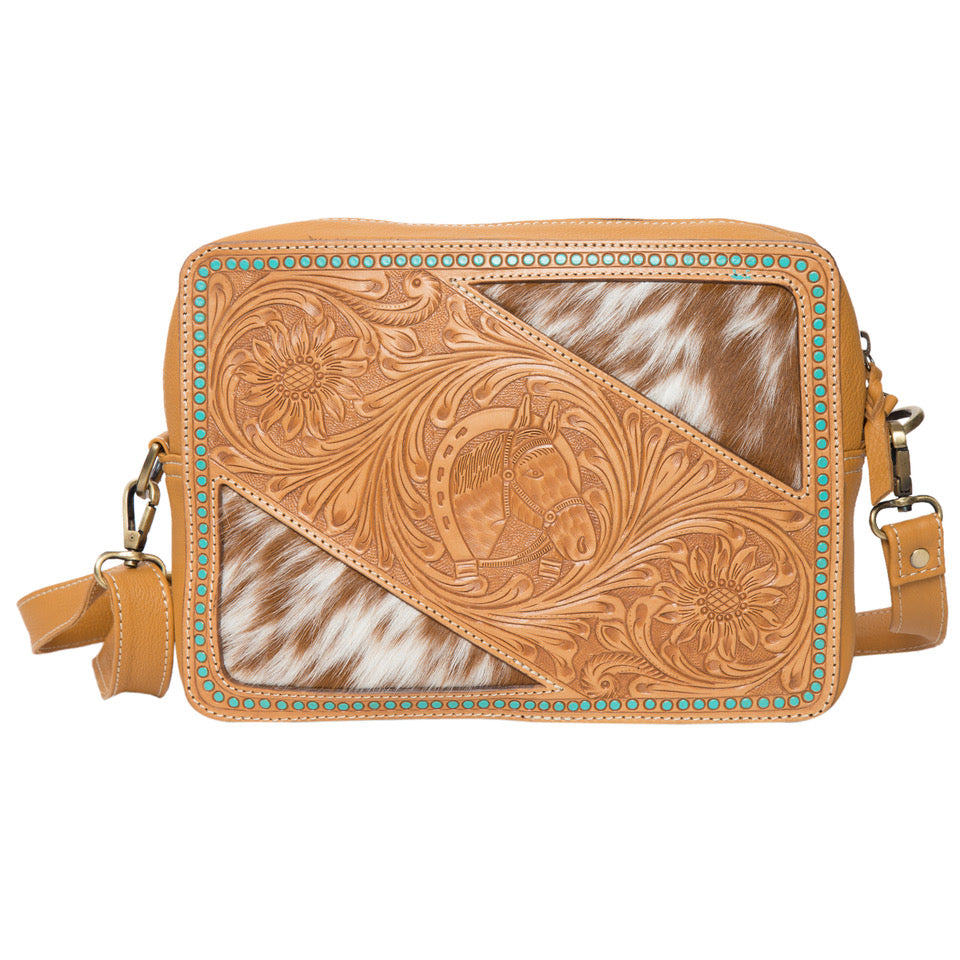 GEORGIE Tooled Leather and Cowhide Crossbody Bag – Jones Made